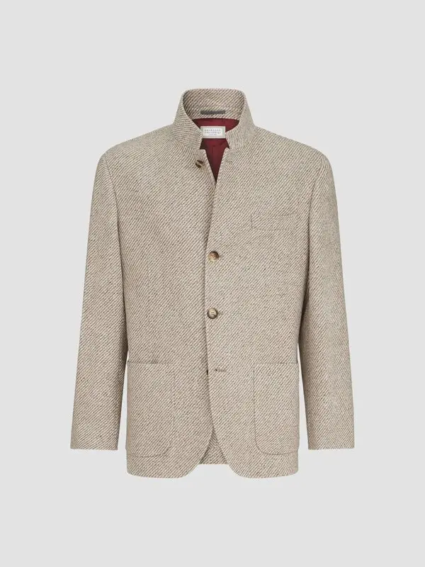 Brunello Cucinelli Cashmere And Silk Diagonal Outerwear Blazer With Patch Pockets