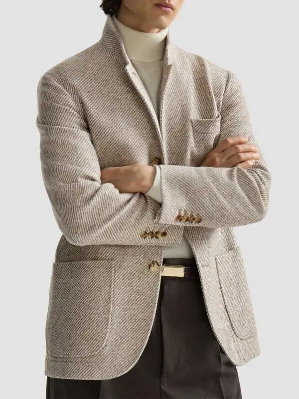 Brunello Cucinelli Cashmere And Silk Diagonal Outerwear Blazer With Patch Pockets