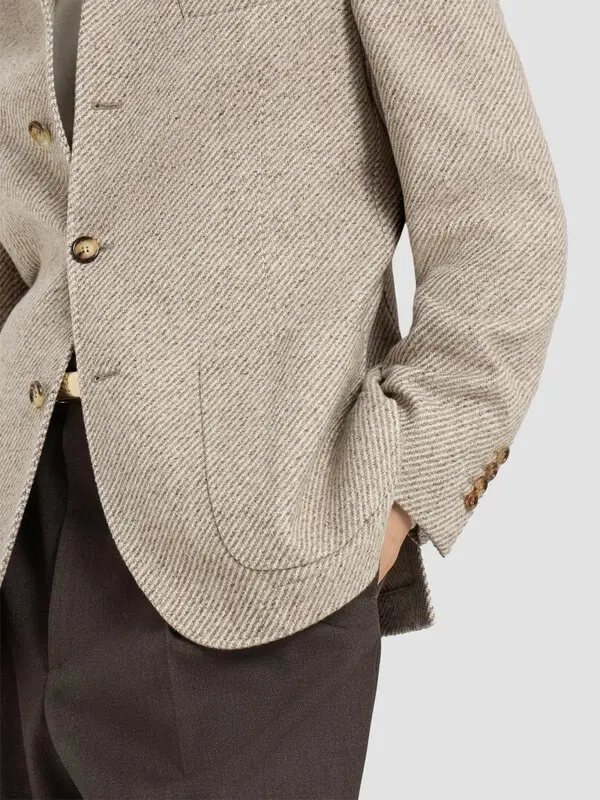 Brunello Cucinelli Cashmere And Silk Diagonal Outerwear Blazer With Patch Pockets