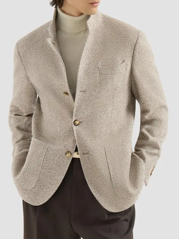 Brunello Cucinelli Cashmere And Silk Diagonal Outerwear Blazer With Patch Pockets