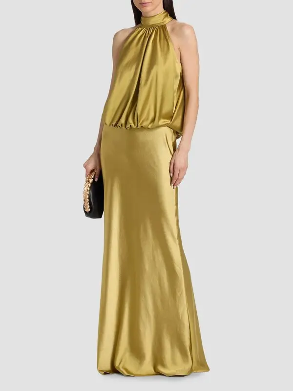 Amsale Draped Satin Halterneck Gown