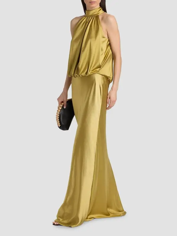 Amsale Draped Satin Halterneck Gown