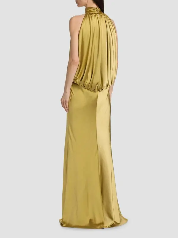 Amsale Draped Satin Halterneck Gown