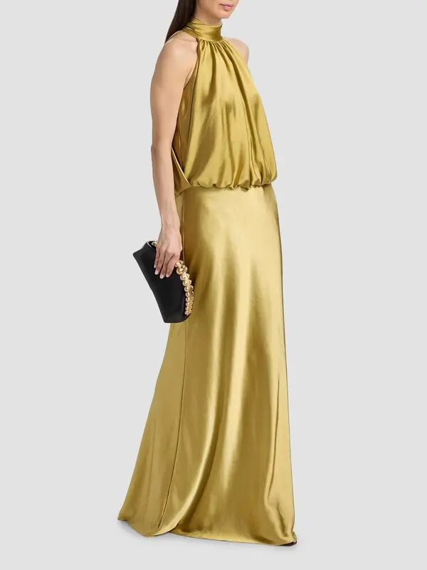 Amsale Draped Satin Halterneck Gown
