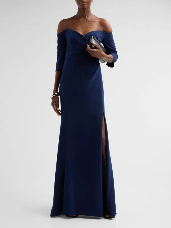 Amsale Stretch Crepe Off-the-shoulder Gown