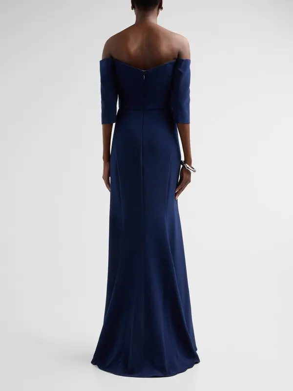 Amsale Stretch Crepe Off-the-shoulder Gown