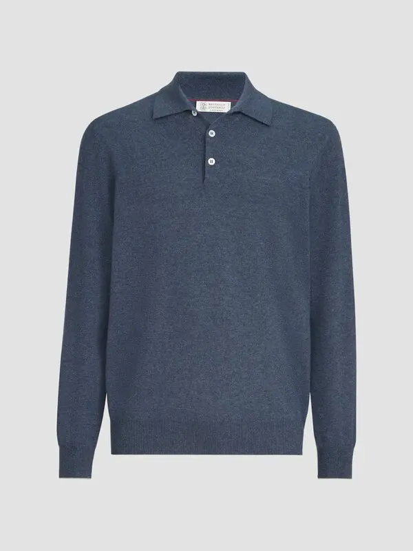 Brunello Cucinelli Cashmere Knit Polo Shirt - Denim