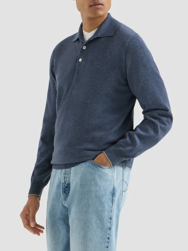 Brunello Cucinelli Cashmere Knit Polo Shirt - Denim