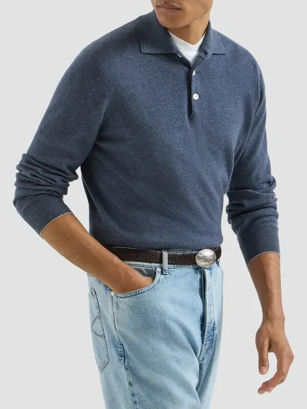 Brunello Cucinelli Cashmere Knit Polo Shirt - Denim