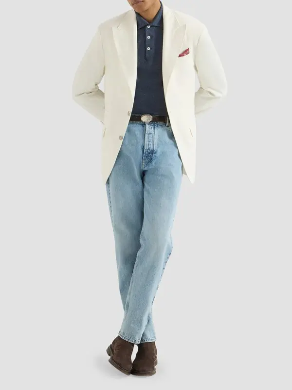 Brunello Cucinelli Cashmere Knit Polo Shirt - Denim