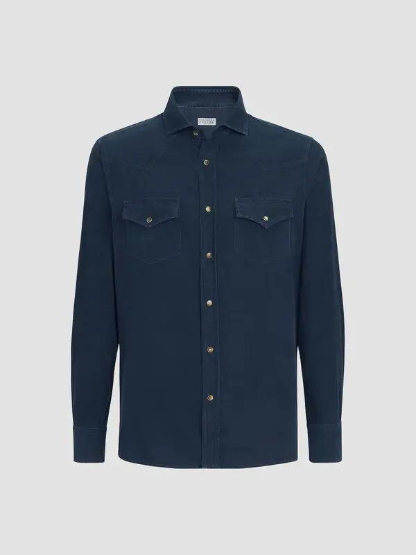 Brunello Cucinelli Gart Dyed Easy Fit Western Shirt - Blue