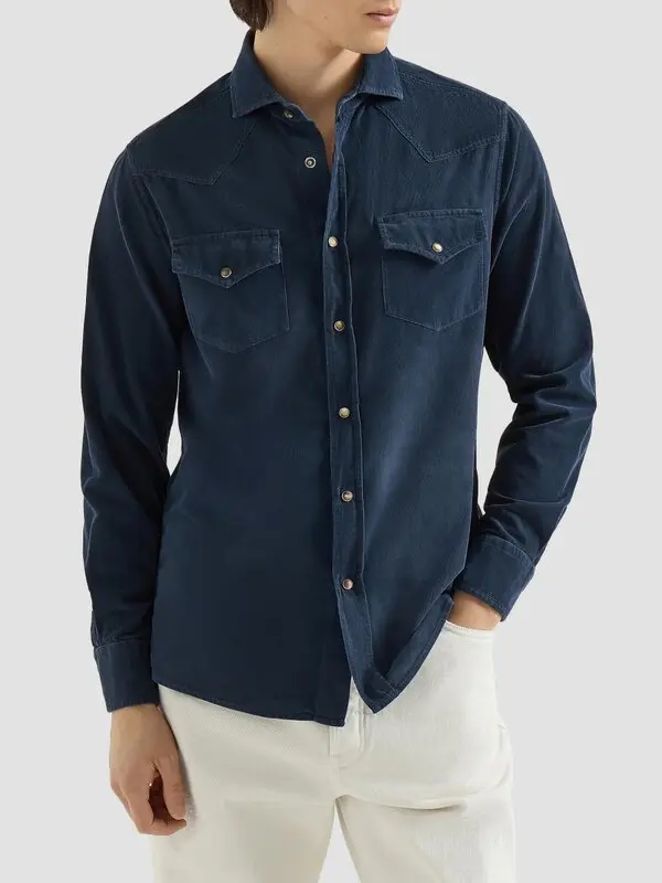 Brunello Cucinelli Gart Dyed Easy Fit Western Shirt - Blue