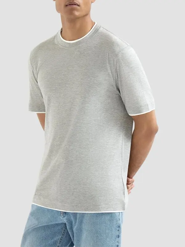 Brunello Cucinelli Silk And Cotton Lightweight Jersey Crew-neck T Shirt - Grey