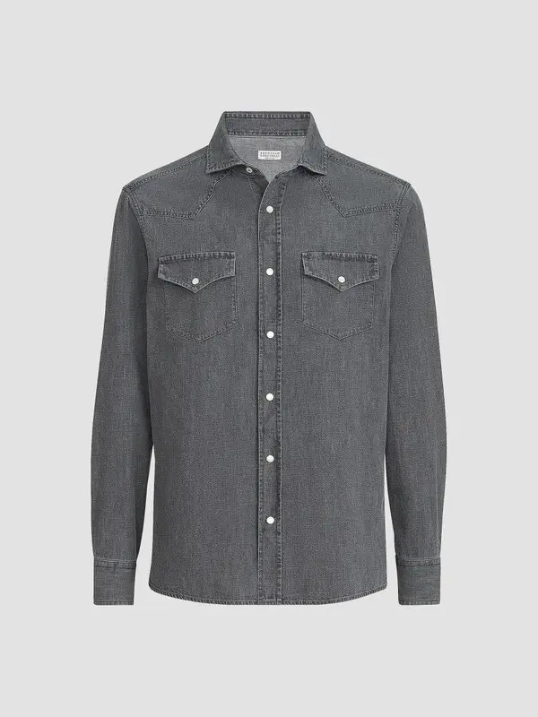 Brunello Cucinelli Lightweight Denim Easy Fit Western Shirt