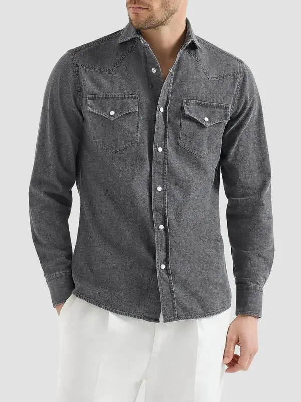Brunello Cucinelli Lightweight Denim Easy Fit Western Shirt