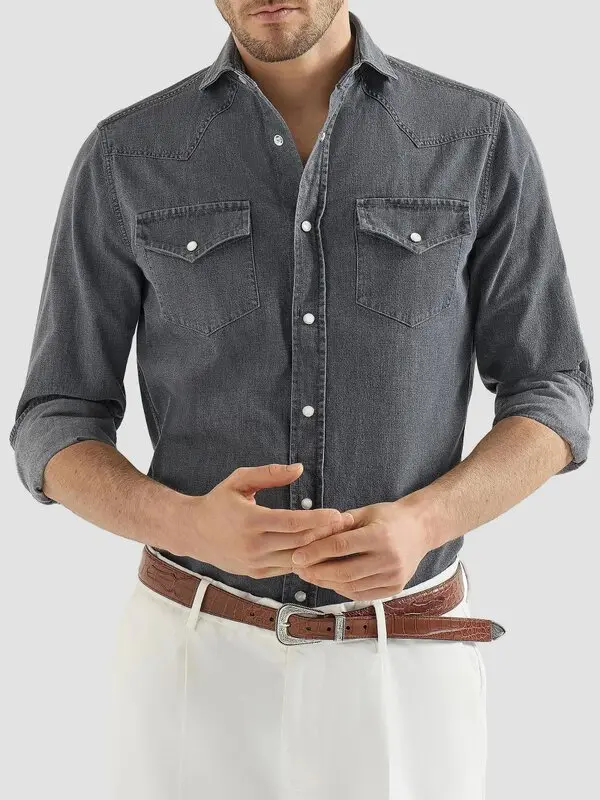 Brunello Cucinelli Lightweight Denim Easy Fit Western Shirt