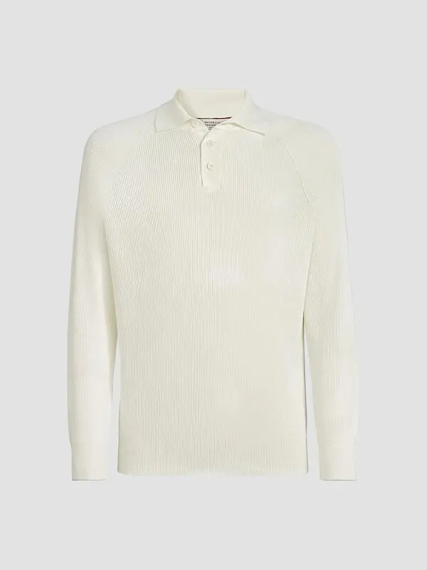 Brunello Cucinelli Cotton English Rib Knit Polo Shirt - Panama