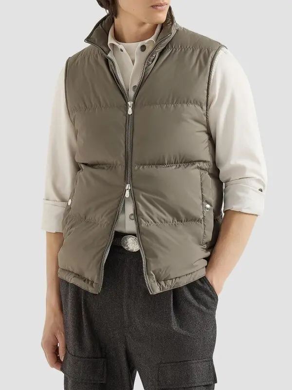 Brunello Cucinelli Lightweight Techno Fabric Down Vest With Packable Hood