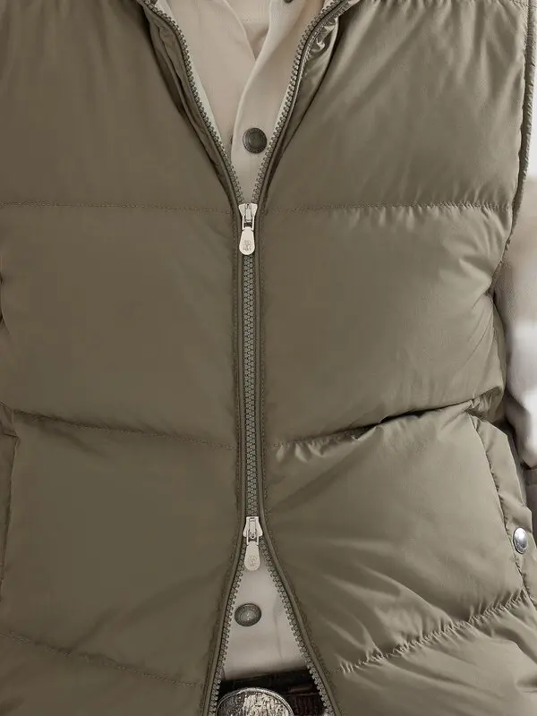Brunello Cucinelli Lightweight Techno Fabric Down Vest With Packable Hood