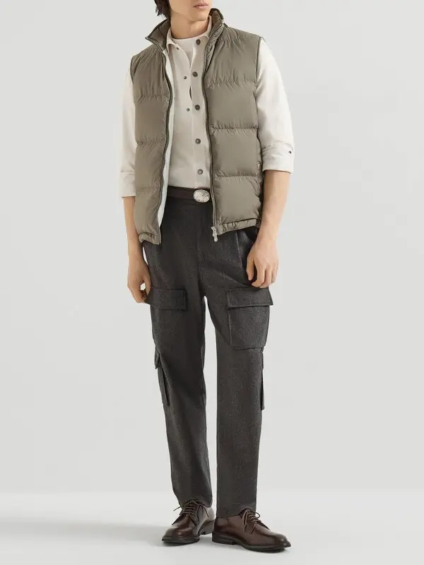 Brunello Cucinelli Lightweight Techno Fabric Down Vest With Packable Hood