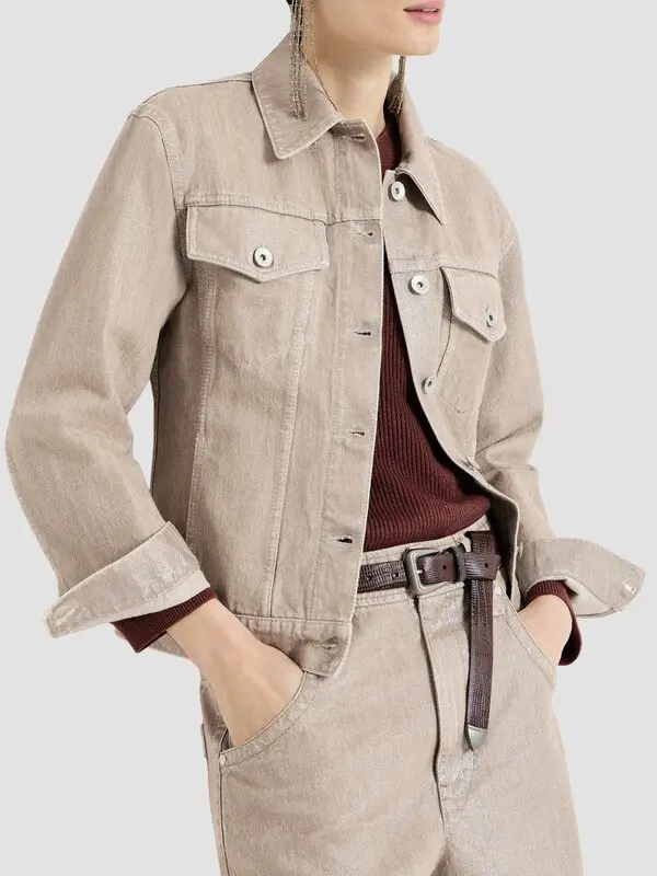 Brunello Cucinelli Lamé Denim Four-pocket Outerwear Jacket With Monili