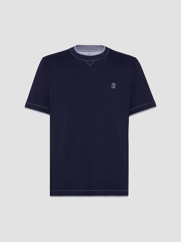 Brunello Cucinelli Cotton Jersey Crewneck T-shirt With Logo - Cobalt