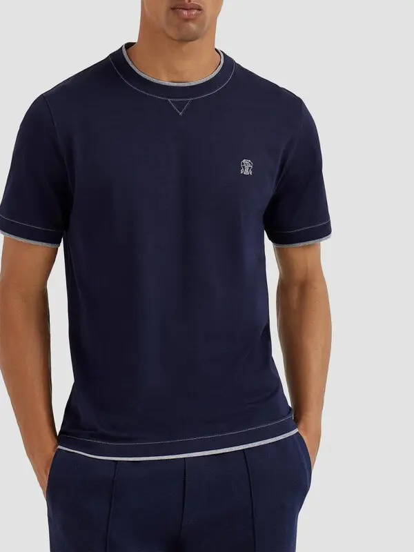 Brunello Cucinelli Cotton Jersey Crewneck T-shirt With Logo - Cobalt