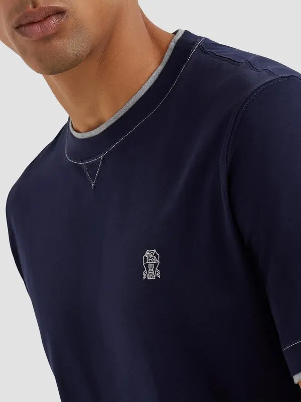 Brunello Cucinelli Cotton Jersey Crewneck T-shirt With Logo - Cobalt
