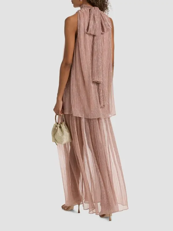 Black Halo Valoria Metallic Plissé Maxi Dress