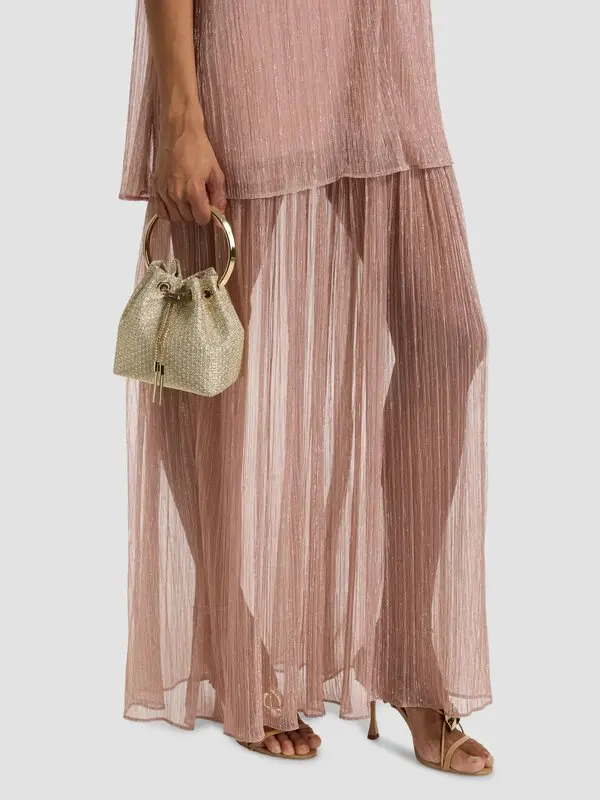 Black Halo Valoria Metallic Plissé Maxi Dress