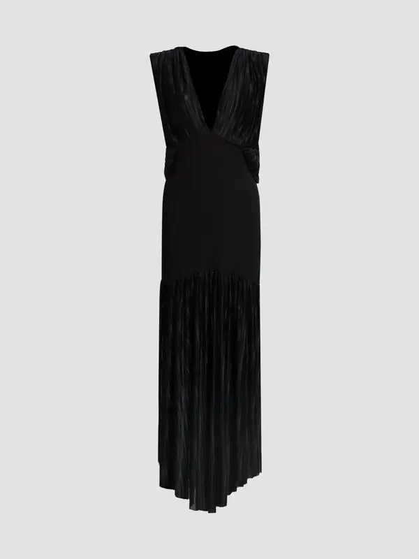 Black Halo Savoy Metallic Plisse Mesh Gown - Black