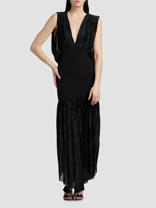 Black Halo Savoy Metallic Plisse Mesh Gown