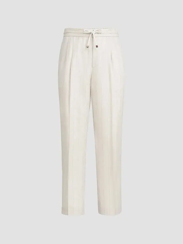 Brunello Cucinelli Linen Chalk Stripe Chevron Trousers