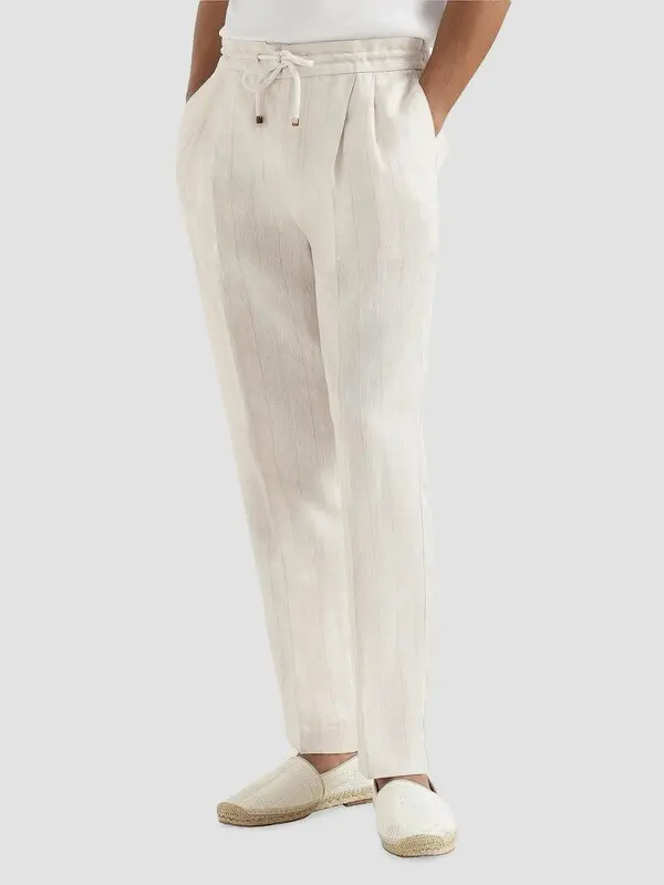 Brunello Cucinelli Linen Chalk Stripe Chevron Trousers