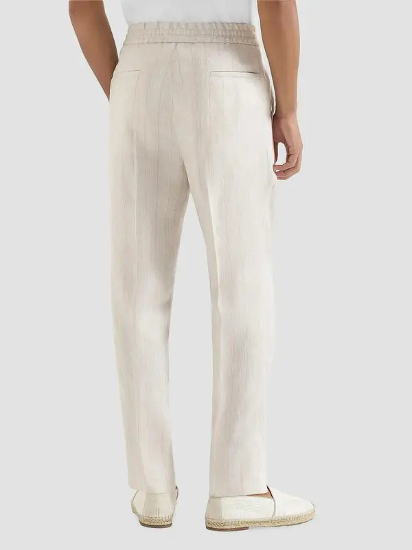Brunello Cucinelli Linen Chalk Stripe Chevron Trousers