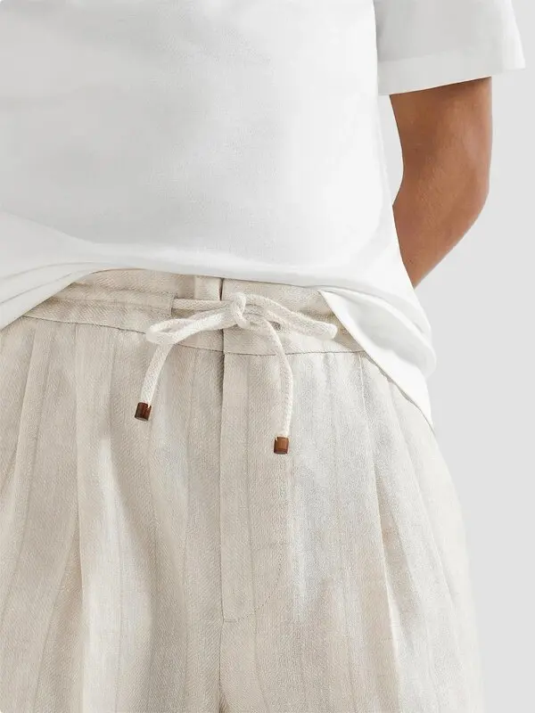 Brunello Cucinelli Linen Chalk Stripe Chevron Trousers