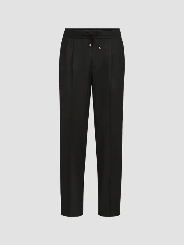 Brunello Cucinelli Virgin Wool Flannel Trousers With Drawstring And Double Pleats - Black