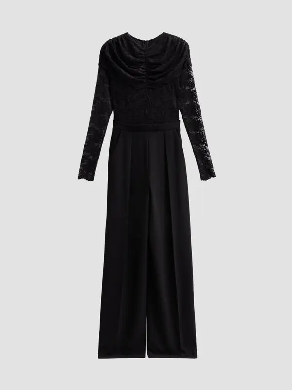 Black Halo Raven Draped Lace Jumpsuit - Black