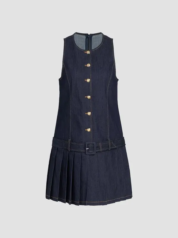 Cinq À Sept Elyse Belted Pleated Denim Minidress