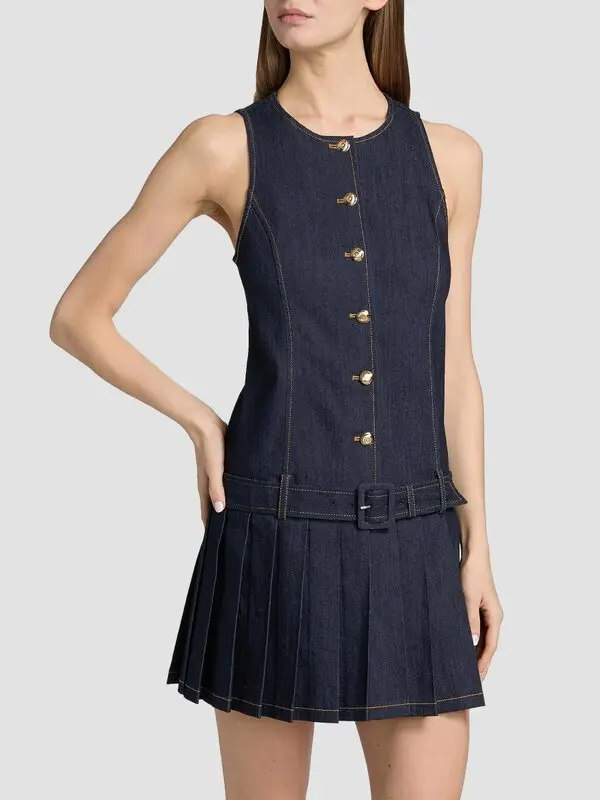 Cinq À Sept Elyse Belted Pleated Denim Minidress