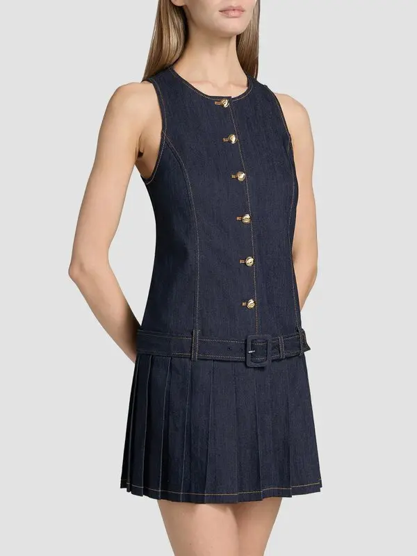 Cinq À Sept Elyse Belted Pleated Denim Minidress