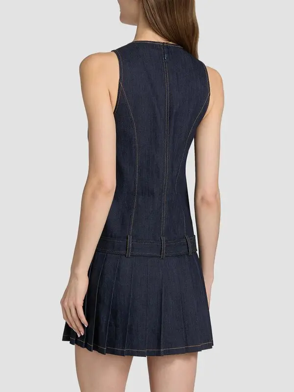 Cinq À Sept Elyse Belted Pleated Denim Minidress