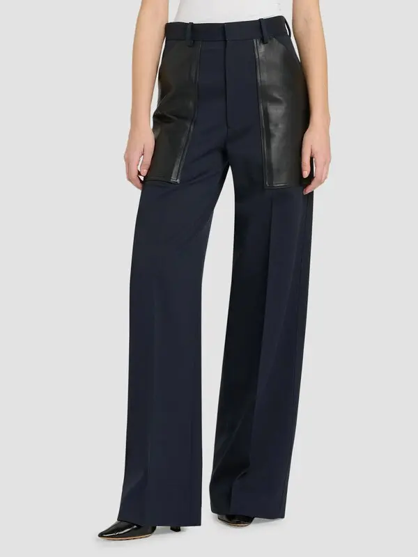 Bottega Veneta Mixed-media Cotton & Wool Wide-leg Trousers - Midnight Blue