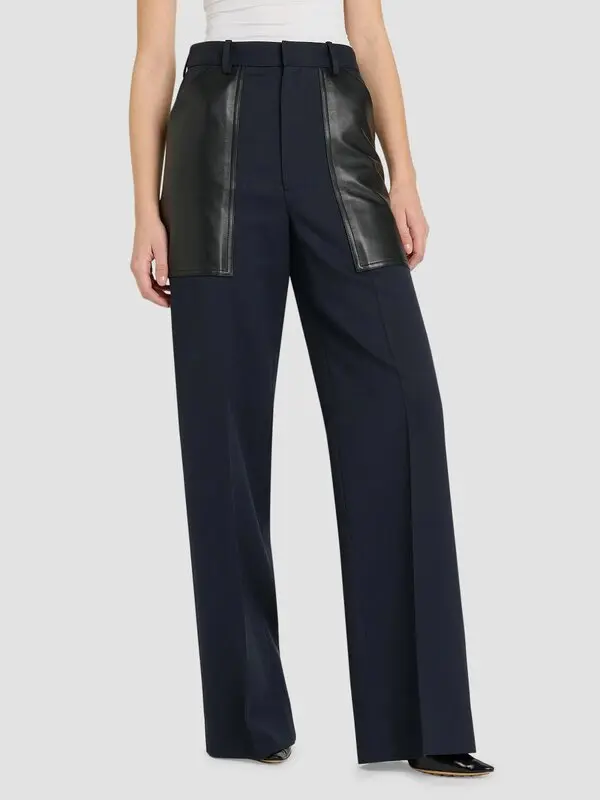 Bottega Veneta Mixed-media Cotton & Wool Wide-leg Trousers - Midnight Blue