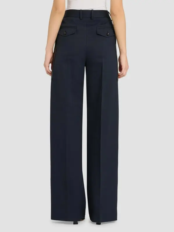 Bottega Veneta Mixed-media Cotton & Wool Wide-leg Trousers - Midnight Blue