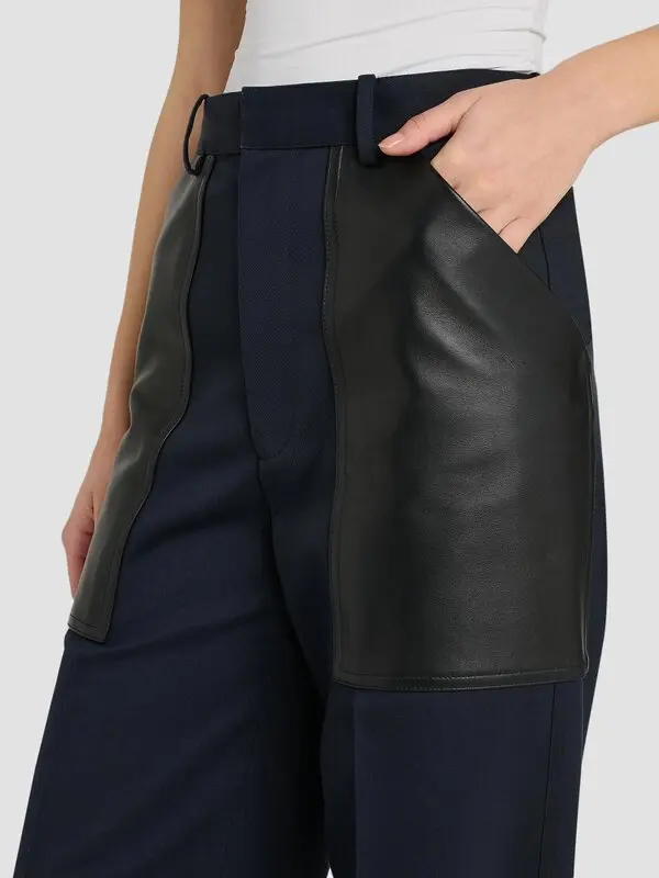 Bottega Veneta Mixed-media Cotton & Wool Wide-leg Trousers - Midnight Blue