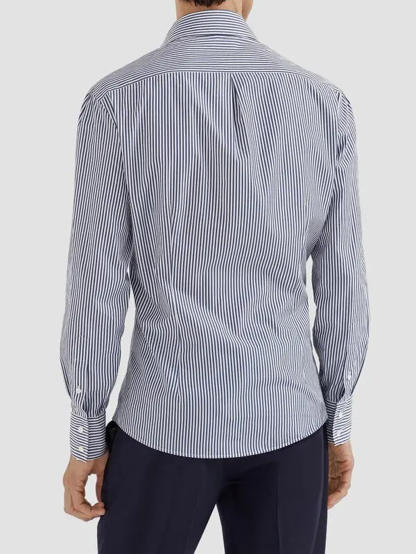 Brunello Cucinelli Striped Poplin Slim Fit Shirt With Spread Collar
