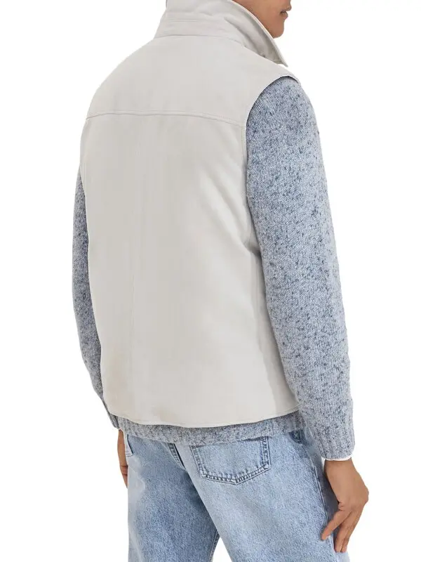 Brunello Cucinelli Suede Down Vest With Shirt Style Collar