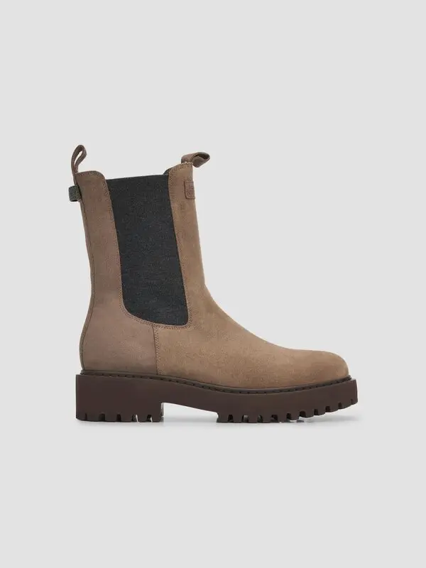 Brunello Cucinelli Monili Pull-tab Suede Chelsea Boots - Torba