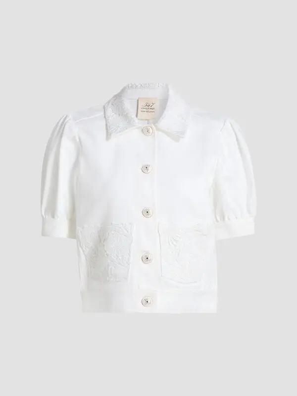 Cinq À Sept Ivana Denim Lace Trim Short-sleeve Jacket - White